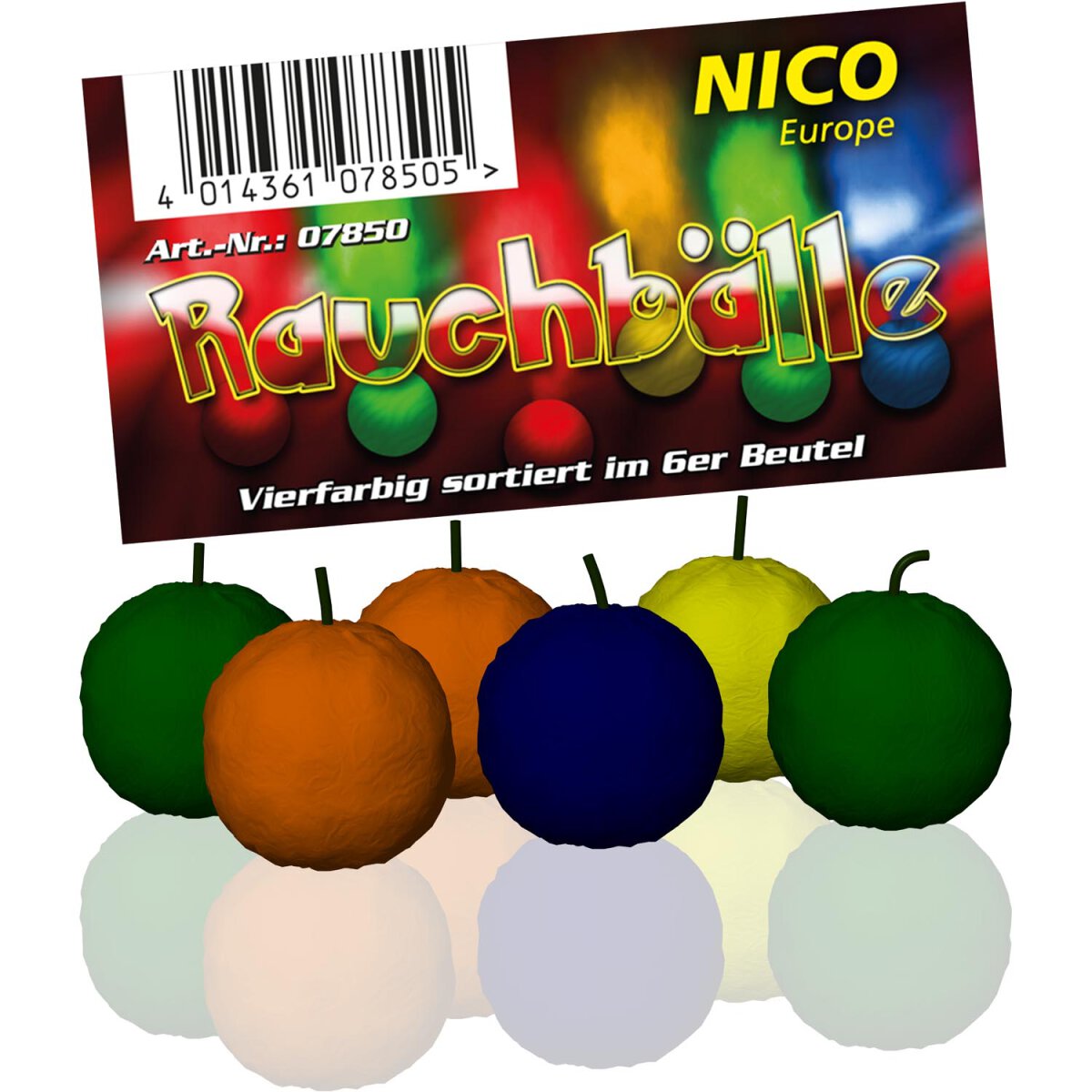 Rauchbälle, 4-farbig sortiert, 6er-Btl., KAT T1, 1,50